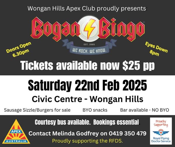 Wongan Hills Apex Club's annual Bogan Bingo Night! » Shire of Wongan ...